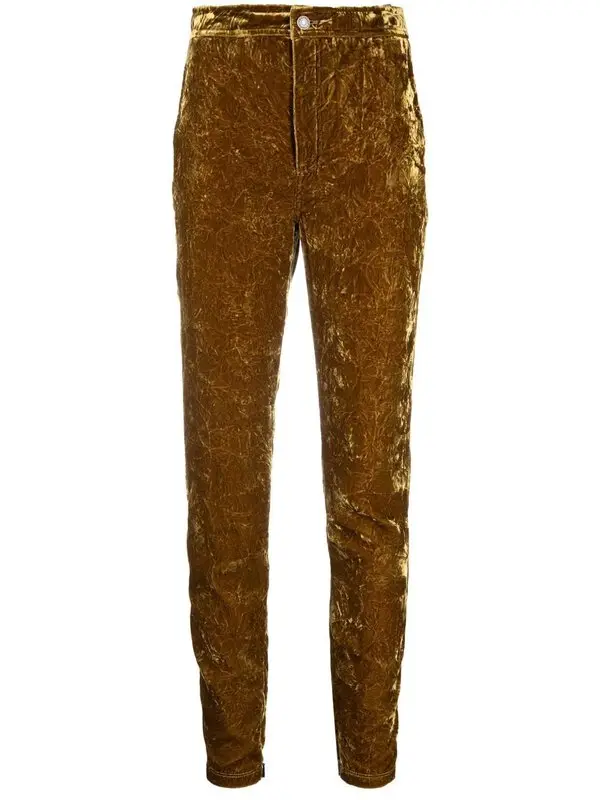 Saint Laurent Velvet-effect Slim-cut Trousers - Green