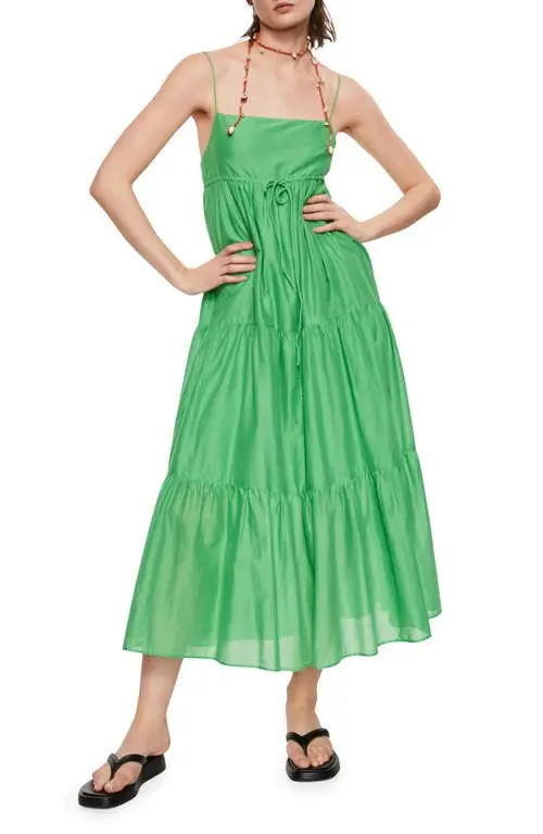 Mango Tiered Cotton Sundress In Green - 40% Off | Editorialist