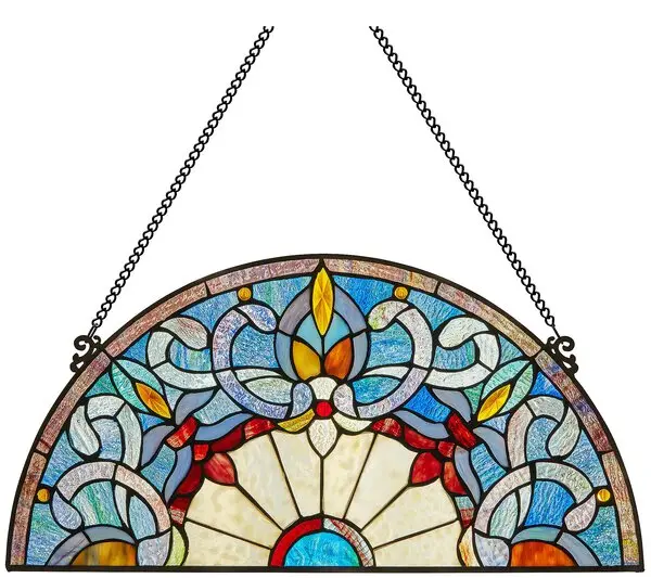 RIVER OF GOODS 11'h Half-moon Stained Glass Win Dow Panel