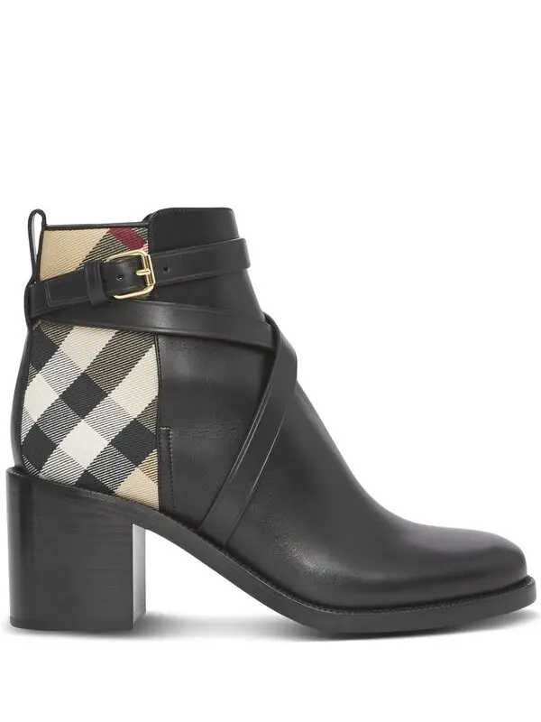 Burberry House Check Mid-heel Boots - Black