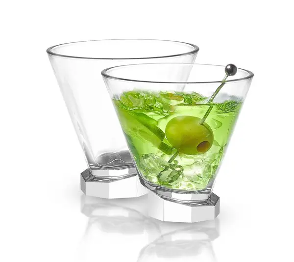 JOYJOLT Set Of 2 Aqua Vitae Octagon Off-base Ma Tini Glasses
