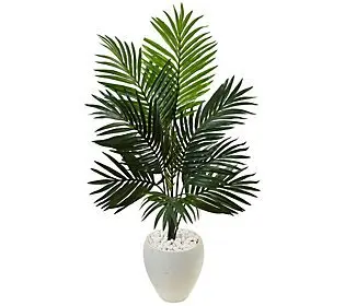 NEARLY NATURAL 4.5' Kentia Palm Tree In White Planter Nearl Y Natural