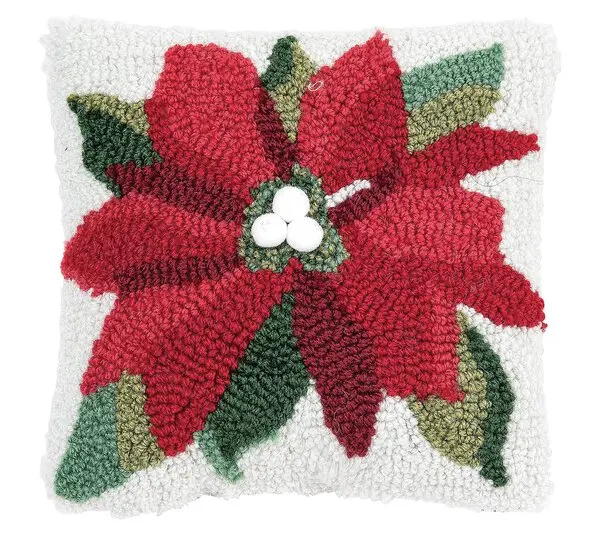 VALERIE PARR HILL 8' X 8' Poinsettia Hooked Throw Pillow Valer Ie