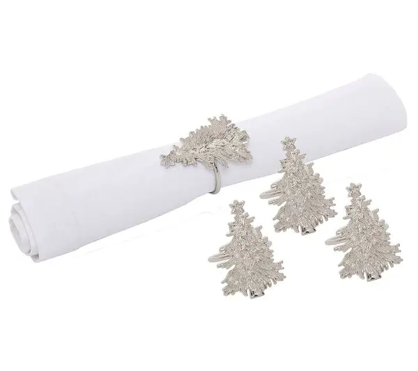 VALERIE PARR HILL Christmas Tree Napkin Ring Set Of 4 Valerie