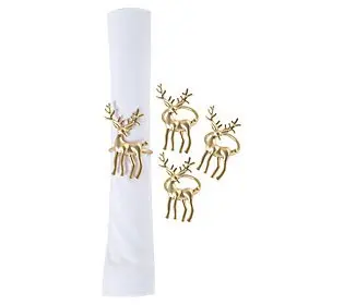 VALERIE PARR HILL Goldtone Deer Napkin Ring Set Of 4 Valerie