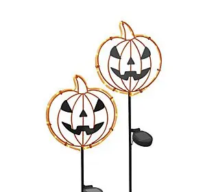 GERSON INTERNATIONAL Set Of 2 31.8-in Solar Lighted Pumpkin Yard Sta Ke Gerson Co