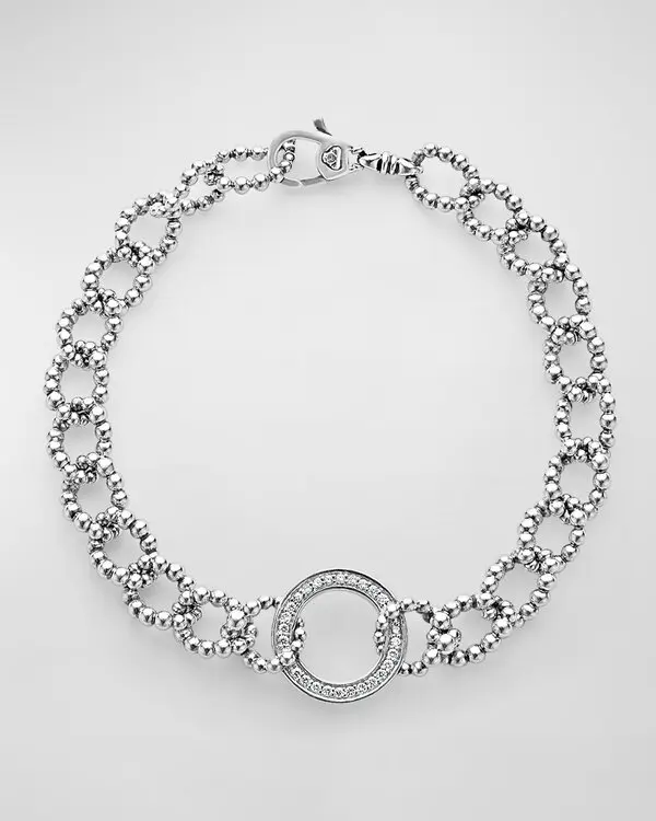Lagos Caviar Spark Diamond Pavé Circle Beaded Link Bracelet - Silver