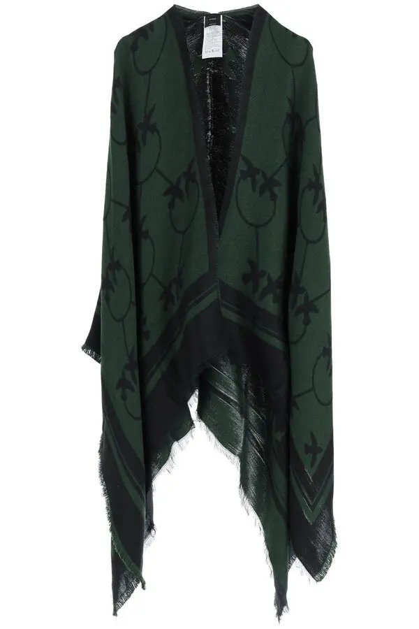 Pinko Love Birds Allover Logo Printed Poncho - Verde/nero | Editorialist
