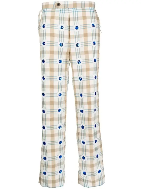 BODE Embellished Checked Trousers - White
