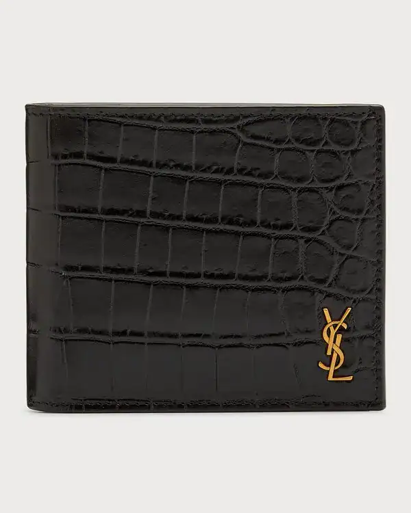 Saint Laurent Ysl Croc-embossed Bi-fold Wallet - Nero | Editorialist