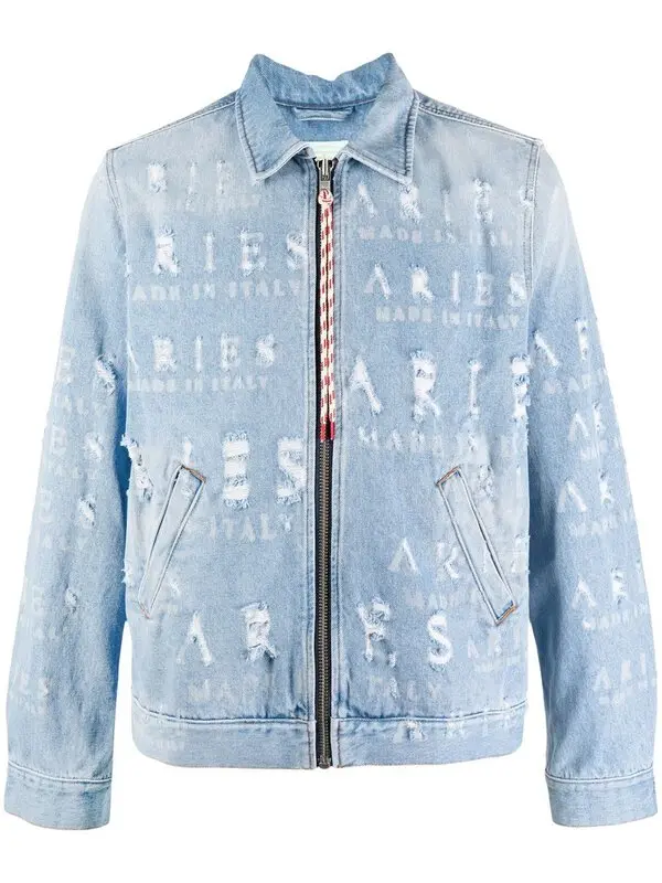 Aries ダメージデニムジャケット メンズ ARIES Destroyed Zip Jean Jacket