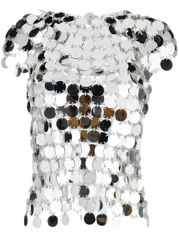 Rabanne Metallic-disks Short-sleeved Top - Silver