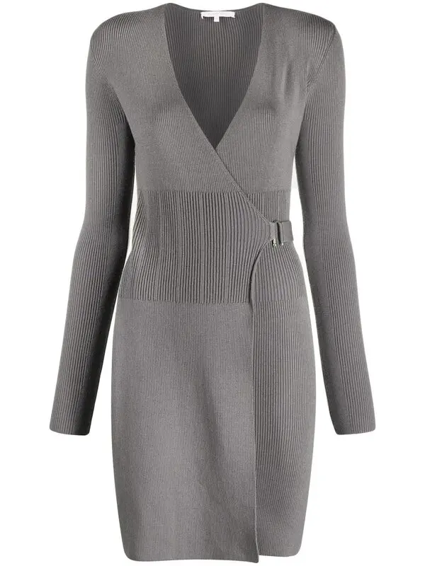 Patrizia Pepe Ribbed-Knit Wrap Dress In Grey - 40% Off | Editorialist