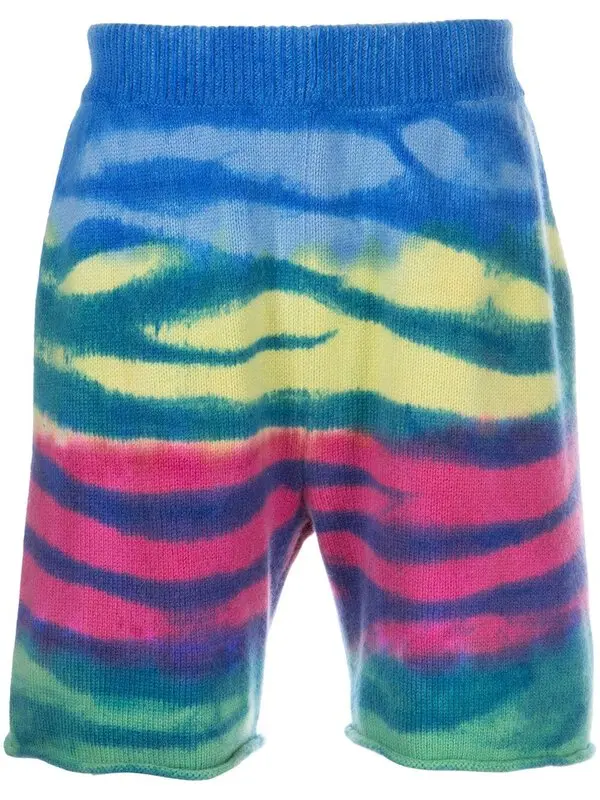 THE ELDER STATESMAN Frank Striped Cashmere Shorts - Blue