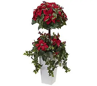 NEARLY NATURAL 4' Poinsettia Berry Topiary In Planter Nearl Y Natural