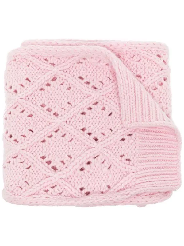 Pringle Of Scotland Diamond Eyelet-stitch Wool Scarf - Pink