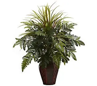 NEARLY NATURAL Mixed Grass And Fern In Decorative Planter N Early Natural