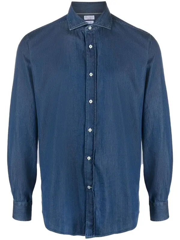 Brunello Cucinelli Long-sleeved Cotton Shirt - Blue