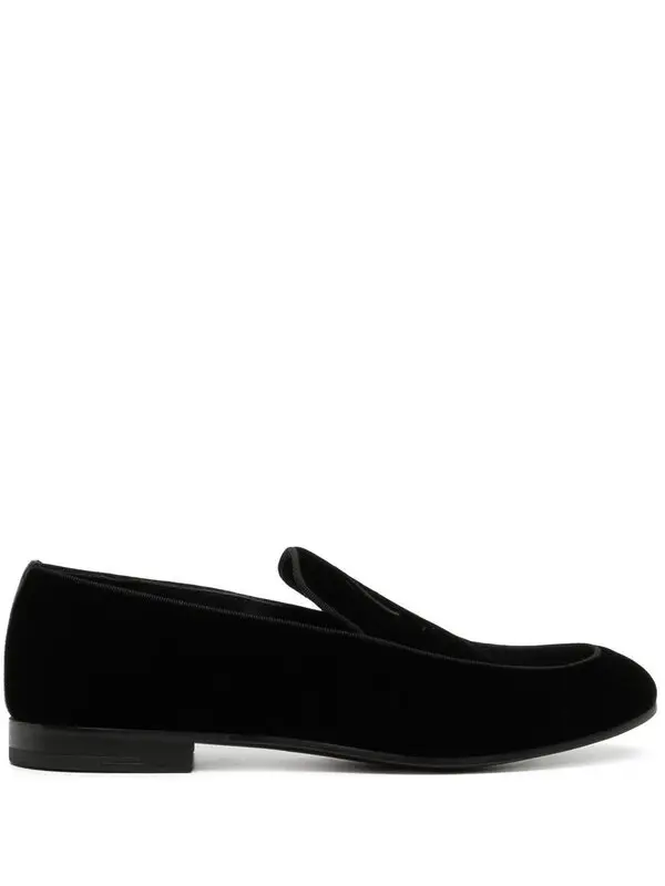 Buy Giorgio Armani Embroidered Logo Detail Loafers - Black  display picture 1