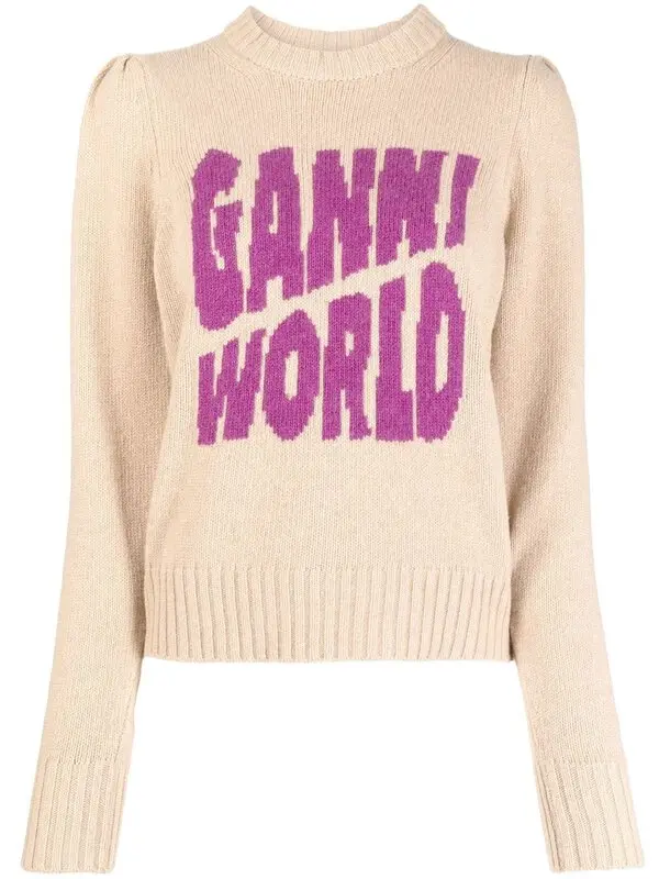 GANNI Knitted Intarsia-logo Jumper - Brown