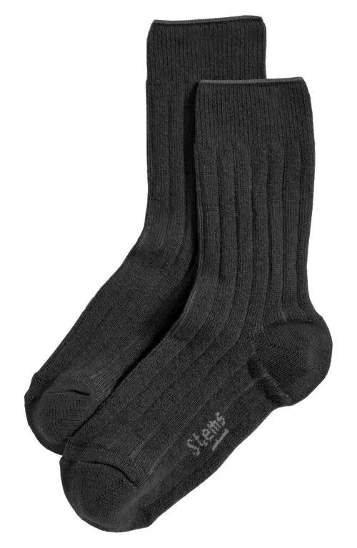 STEMS Luxe Merino Wool And Cashmere Blend Crew Socks - Black