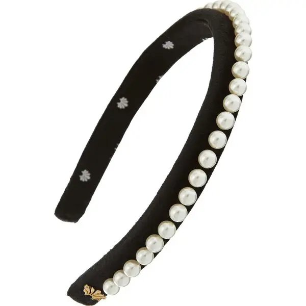 Lele Sadoughi Imitation Pearl Velvet Headband - Jet 001