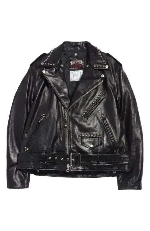 Sacai X Schott Perfecto Studded Leather Moto Jacket In Black - 40