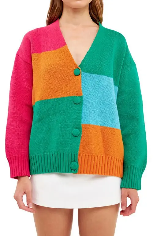GREY LAB Abstract Colorblock Cotton Cardigan