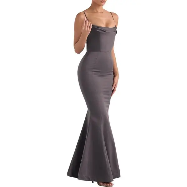 House Of Cb Violette Satin Mermaid Gown - Dark Grey