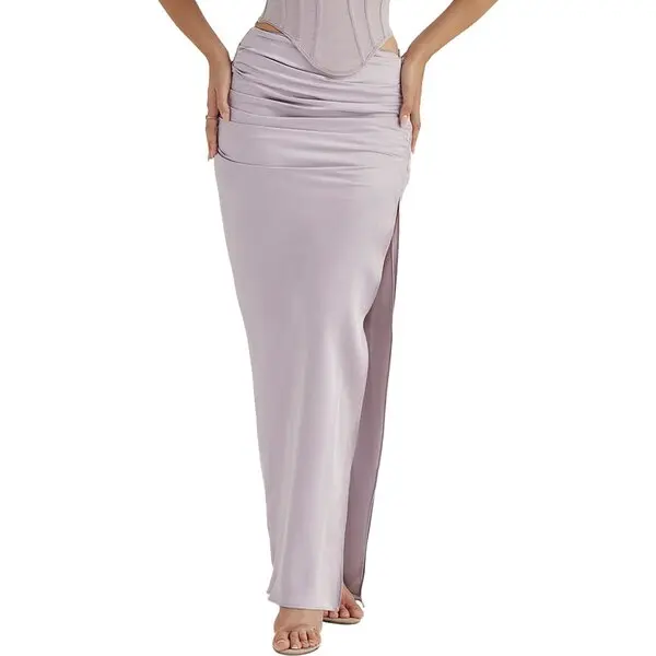 House Of Cb Jia Pleated Satin Maxi Skirt