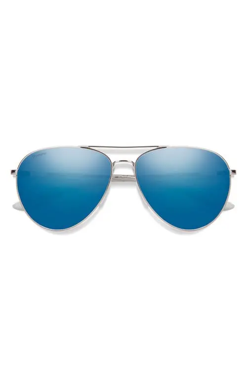 SMITH Layback 60mm Chromapop™ Polarized Aviator Sunglasses - Silver/blue Mirror