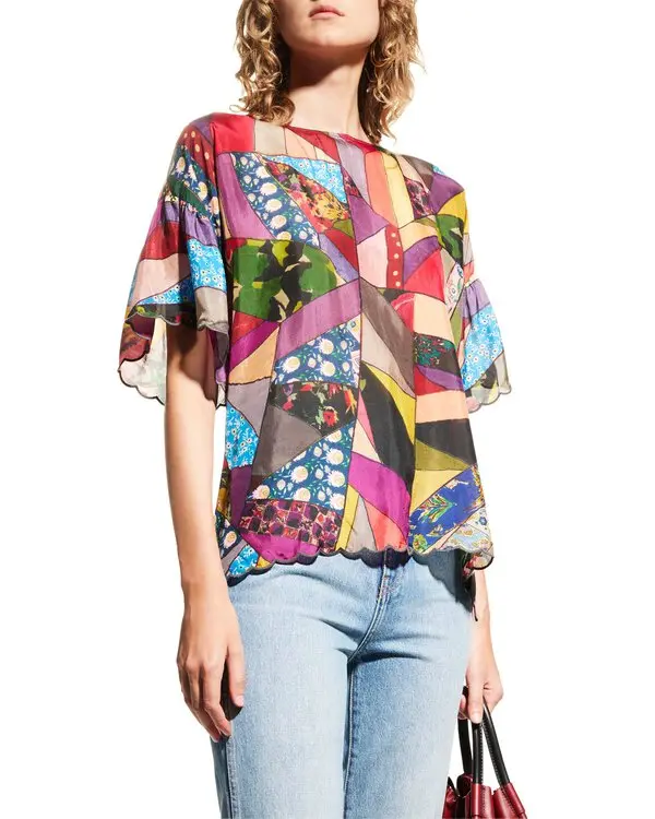 Buy Johnny Was Eloise Scalloped Patchwork-print Top - Multi At 57% Off ...