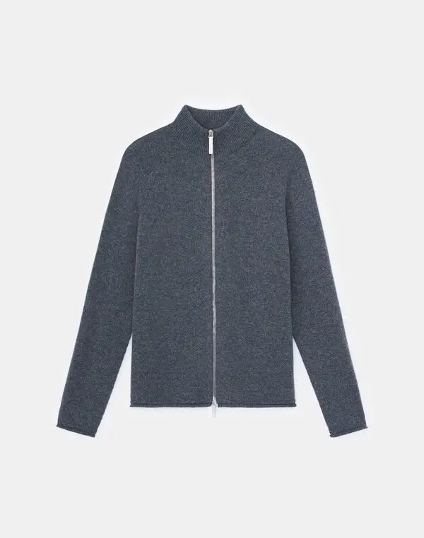 Lafayette 148 New York Cashmere Zip-up Cardigan - Graphite Melange