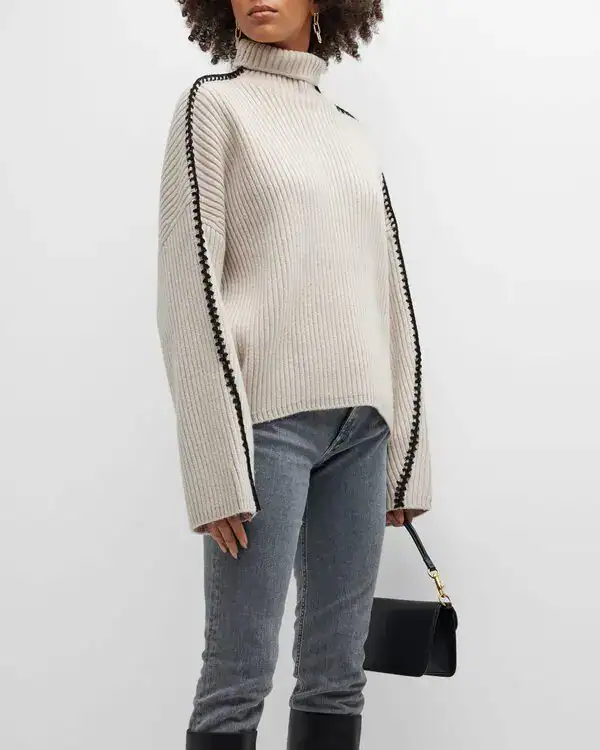 Rag & Bone Ingrid Oversized Ribbed Turtleneck Sweater - Darkbrown | Editorialist