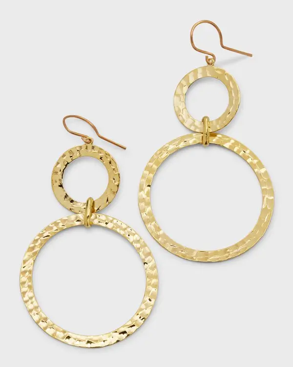 JENNIFER MEYER Graduated Hammered Circle Drop Earrings - Yellow Gold