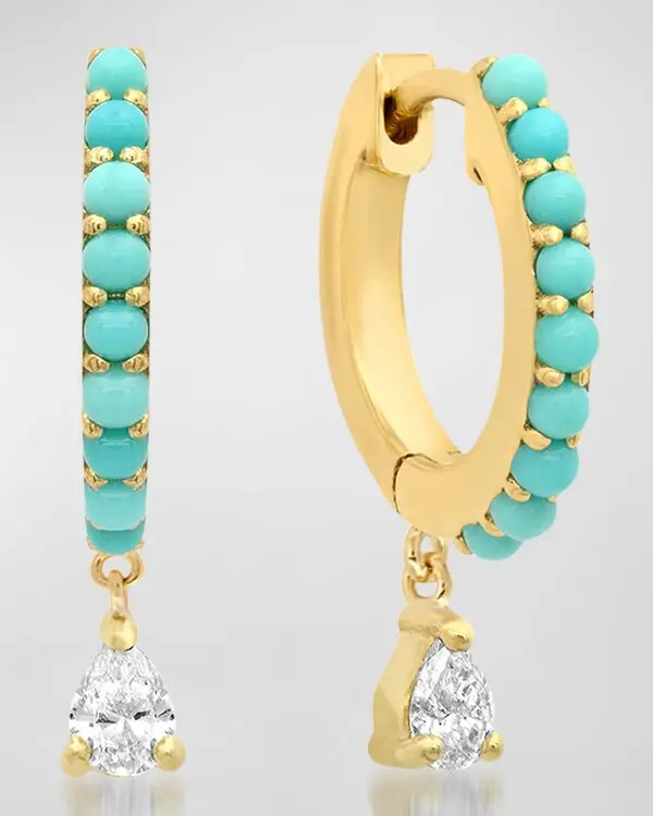 JENNIFER MEYER Small Huggie Earrings With Diamond And - Turquoise
