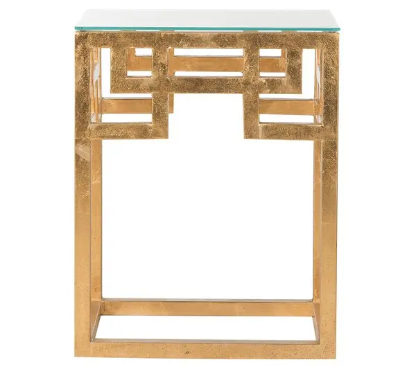 SAFAVIEH Byram Greek Key Glass Top End Table