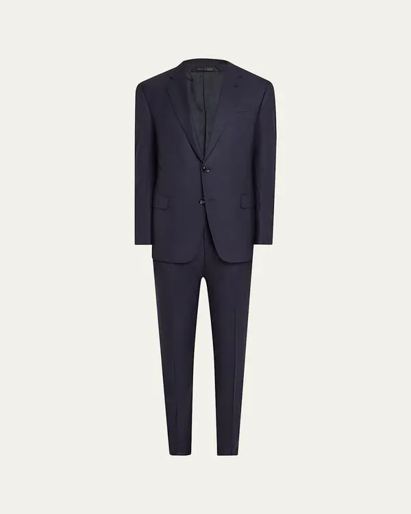 Giorgio Armani Solid Wool Suit - Solid Medium Blue
