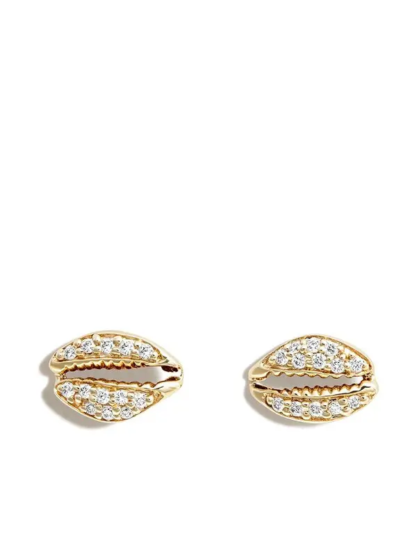 SYDNEY EVAN 14kt Diamond Cowrie Shell Stud Earrings - Gold