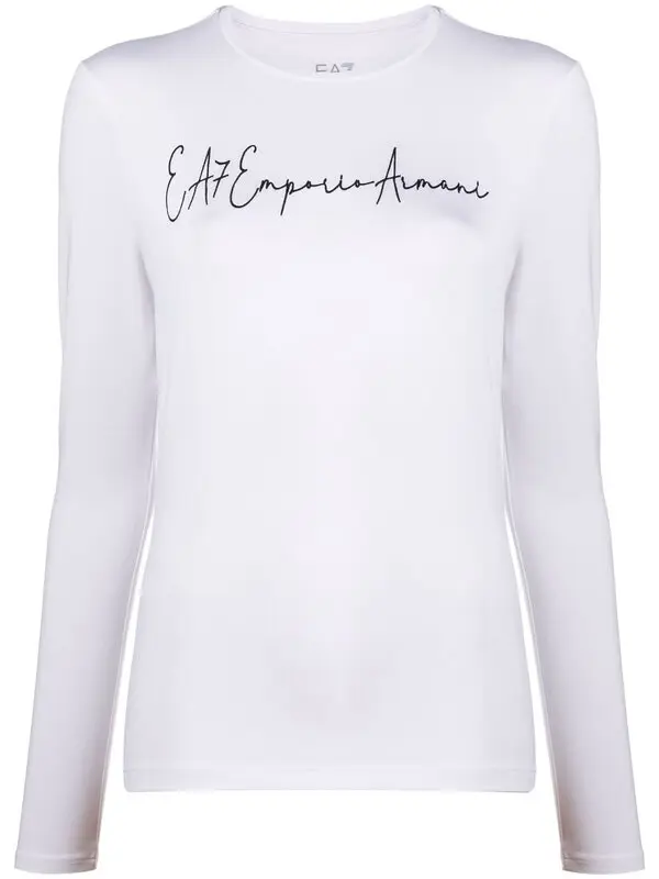 Emporio Armani Logo-Print Long-Sleeve T-Shirt In White - 39% Off