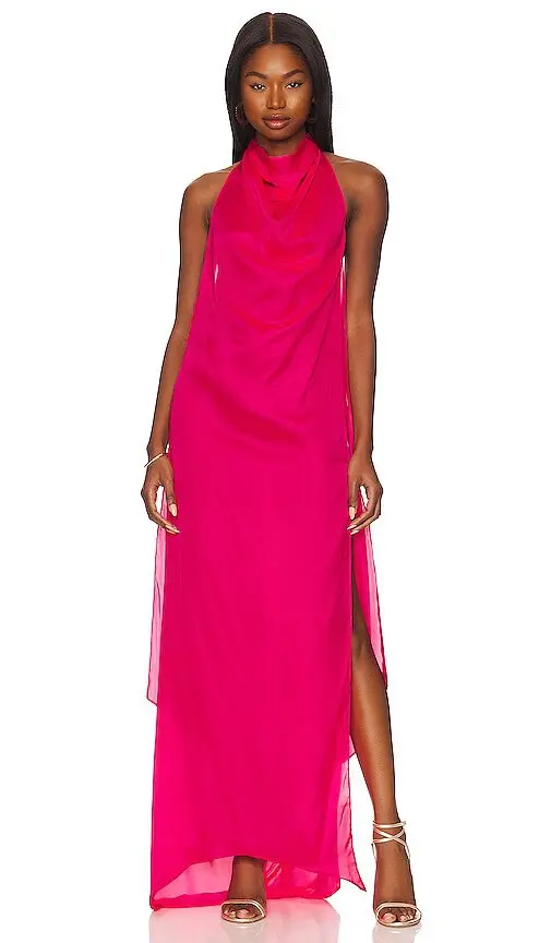 chinese dress ladies Eliza Fuchsia Maxi Pleated Chiffon Maxi Dress L (10-12 US)
