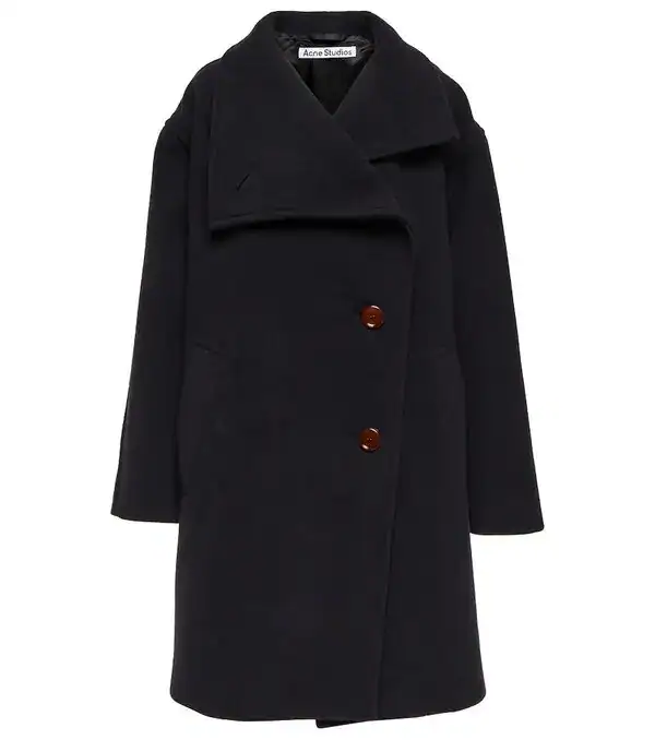Acne Studios Funnel-Neck Wool-Blend Coat - Black | Editorialist