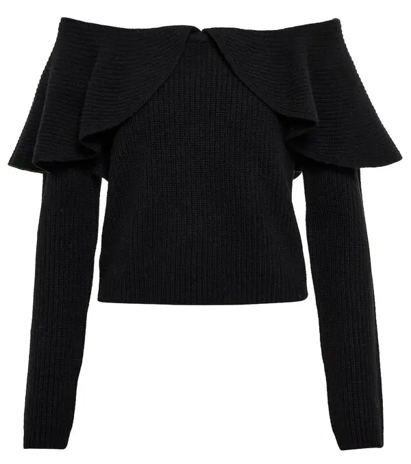 Altuzarra Hasla Off-Shoulder Wool-Blend Sweater In Black 50% Off