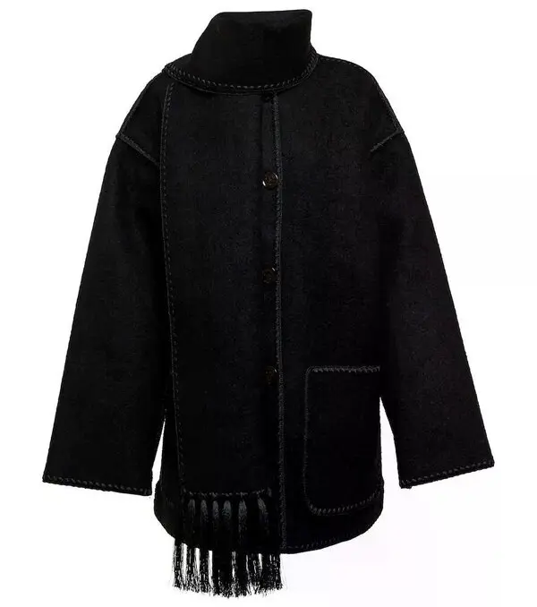 TOTÊME Embroidered Wool-blend Scarf Jacket - Black