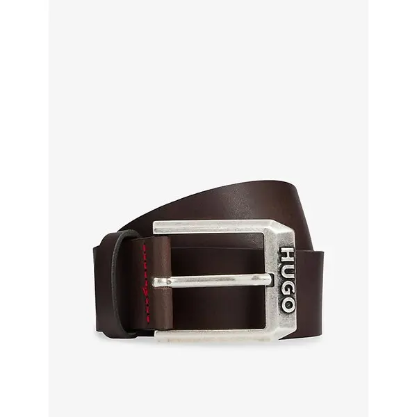Hugo Boss Logo-embossed Leather Belt - Dark Brown