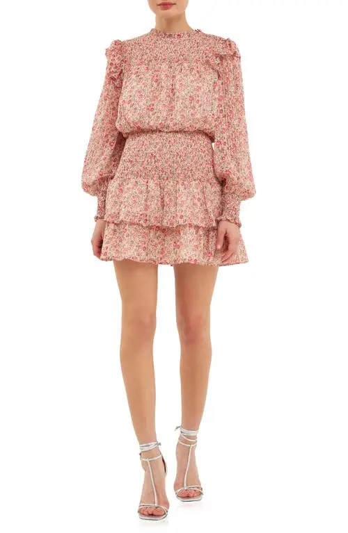 Endless Rose Floral Print Shirred Chiffon Mini Dress