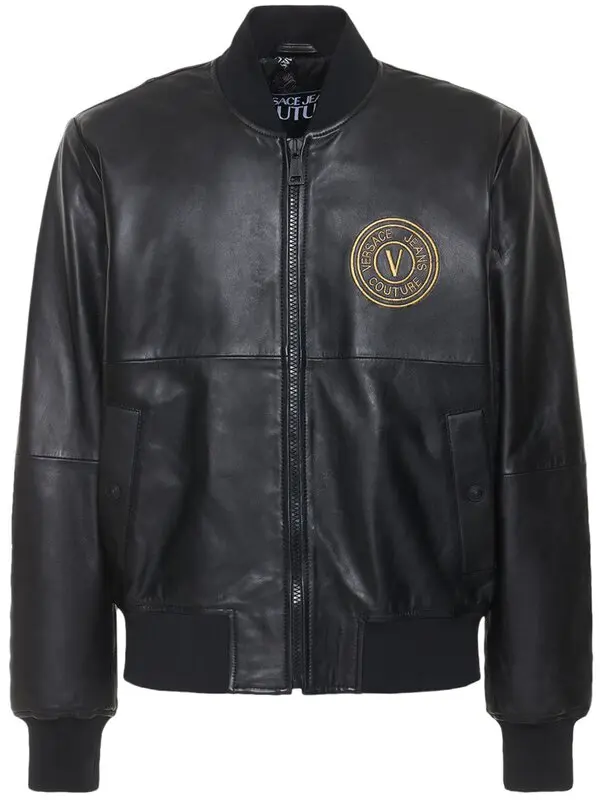 Buy Versace V-emblem Leather Bomber Jacket - Black,gold At 30% Off ...