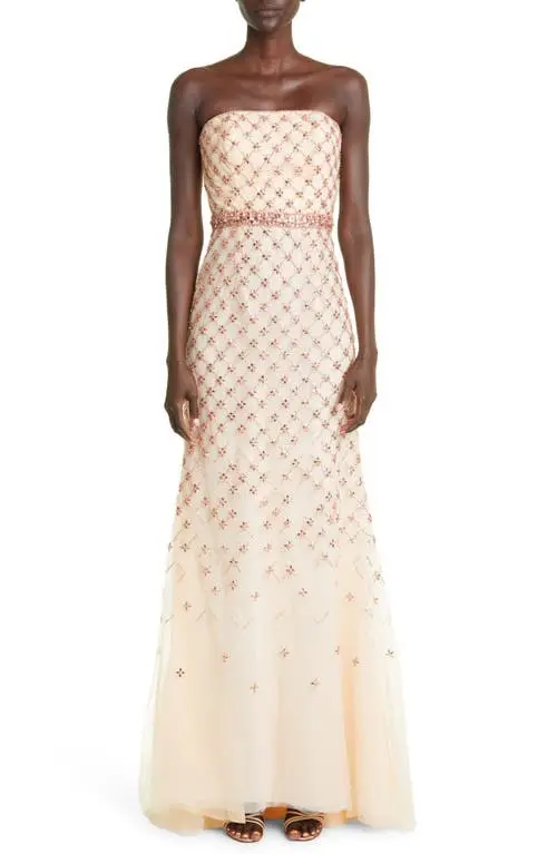Carolina Herrera Crystal Lattice Strapless Gown