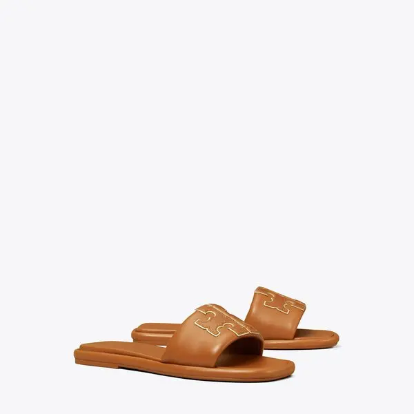 Tory Burch Double T Burch Slide - Bourbon Miele/gold