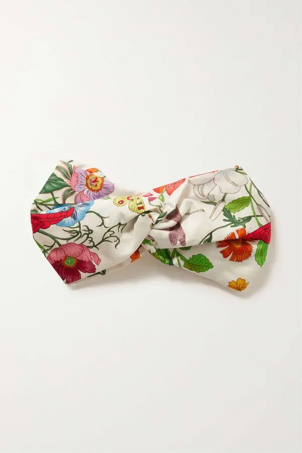 Gucci Beige Silk Headband with Multicolor Floral Print Gucci Beige/Red GG Flora Print Silk Headband Gucci | TLC US main image 3